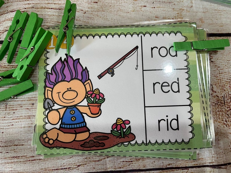 Planting Trolls CVC Words Clip Cards Phonics Short Vowel Kindergarten ...