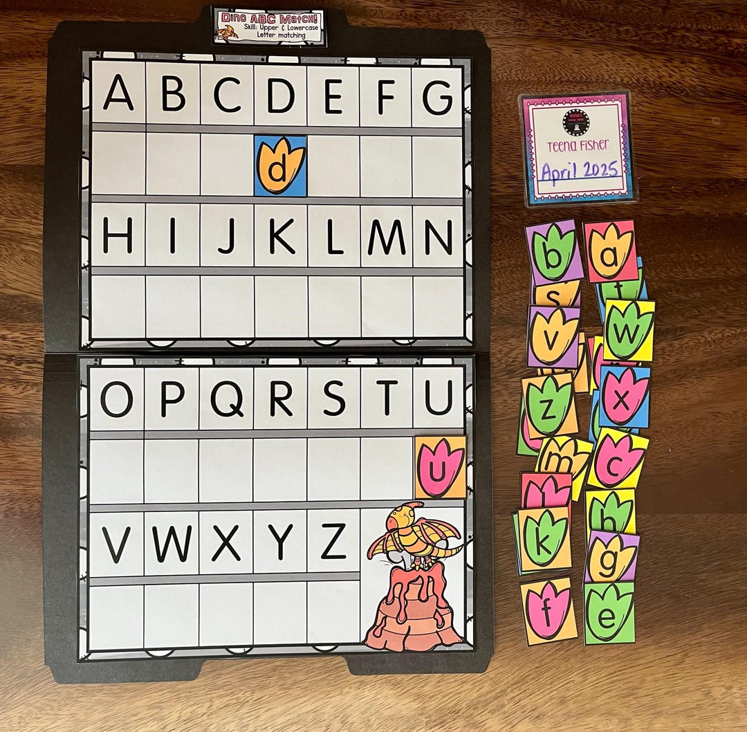 Dinosaur Alphabet Match File Folder Game Literacy Center Language Arts ...