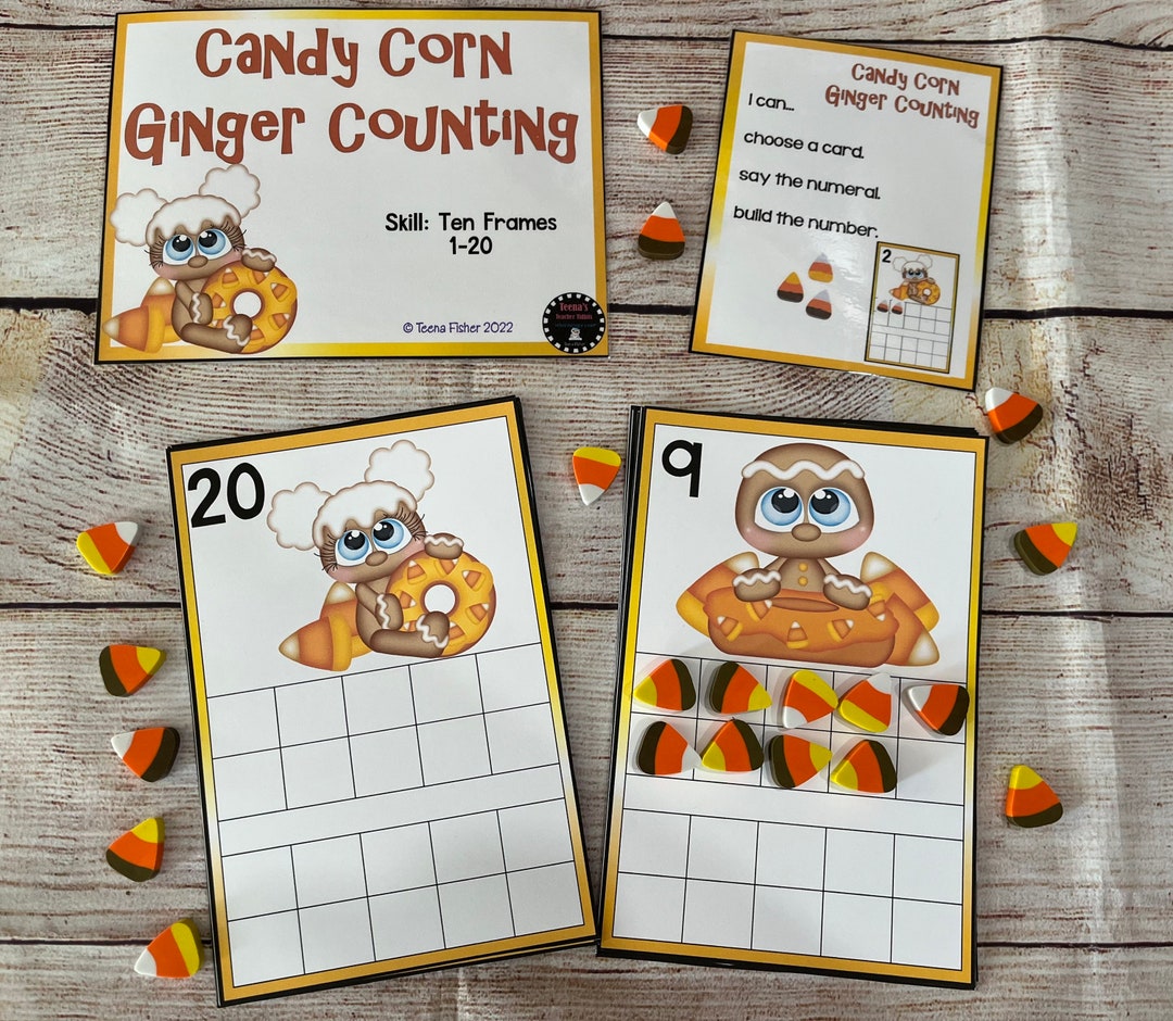 Candy Corn Ginger OR Bumpkin Patch Counting Ten Frames 1-20 Math Game ...