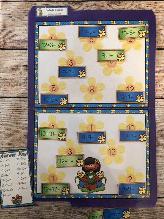 Daffodil Division Math File Folder Game Center Teacher | Etsy