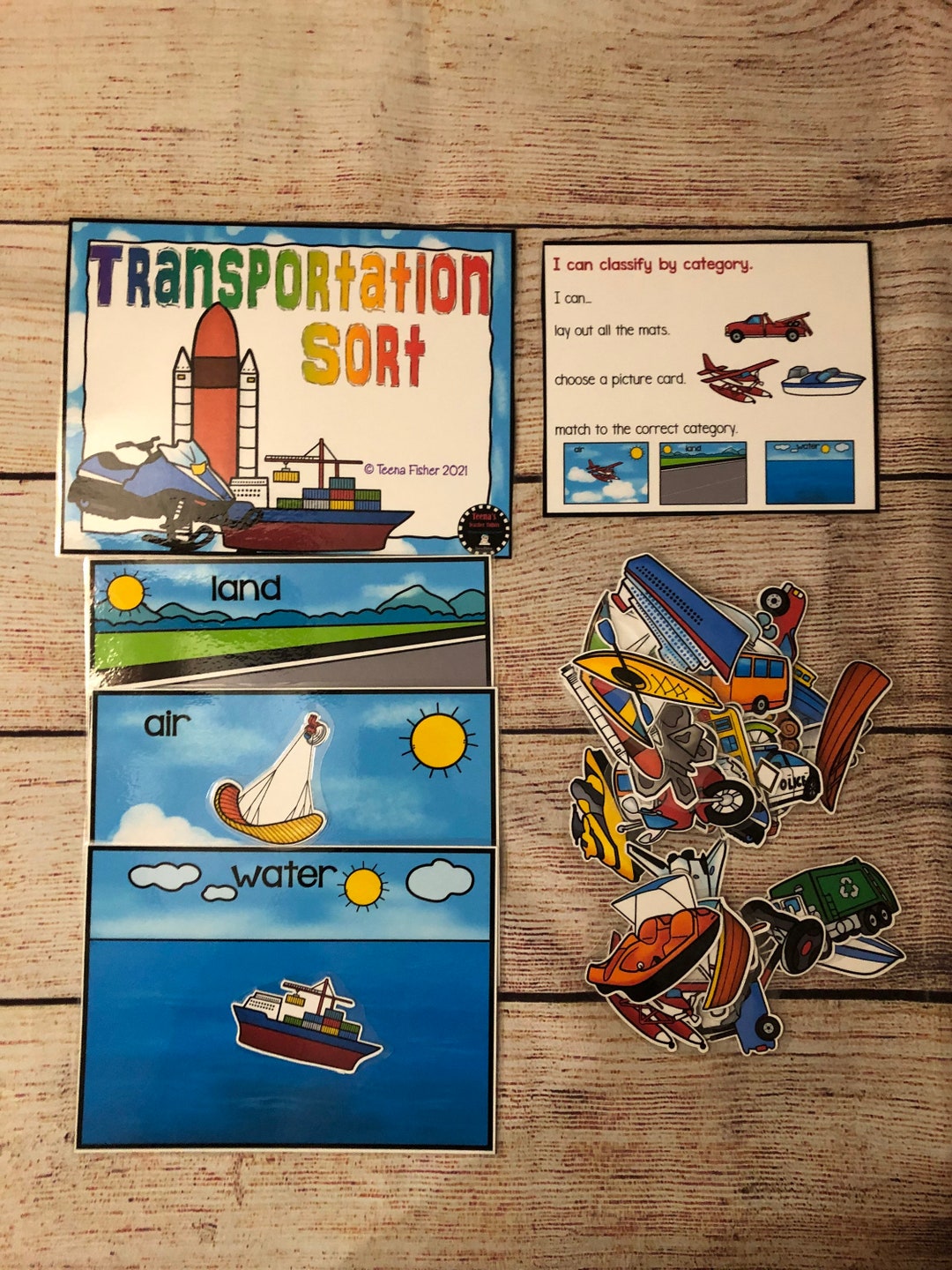 Transportation Sort Task Box Cards Preschool Busy Bag Classification ...