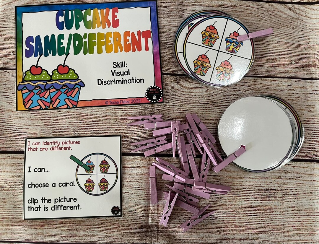 Cupcake Same/different Clip Cards Visual Discrimination Task Box Busy ...
