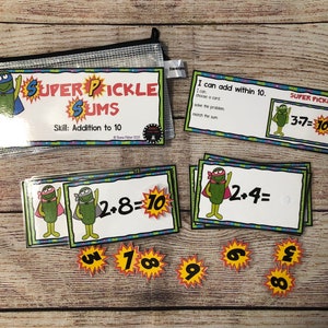 Super Pickle Sums Addition to 10 Math File Folder Game Center Teacher ...
