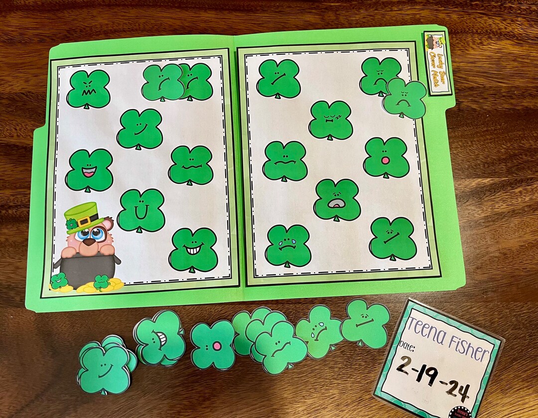 Lucky Bear Emoji Face Matching File Folder Game Kindergarten Preschool ...