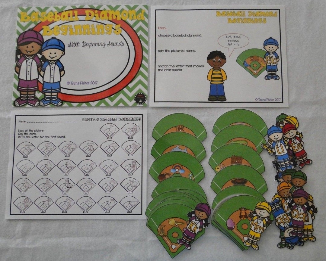Baseball Beginning Sounds Literacy Phonics File Folder Game Center ...