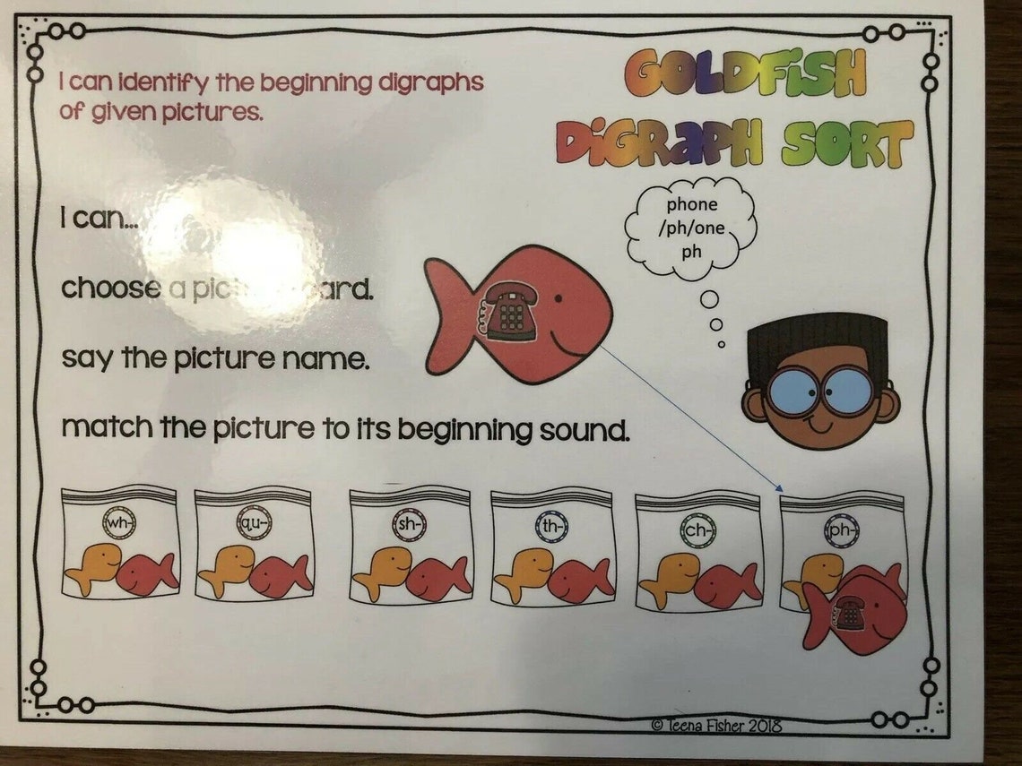 Goldfish Beginning Digraphs Sort Phonics Game Center Literacy - Etsy