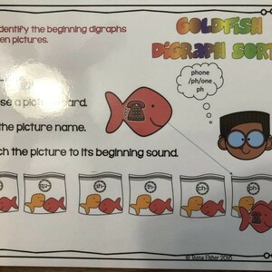 Goldfish Beginning Digraphs Sort Phonics Game Center Literacy Bag ...