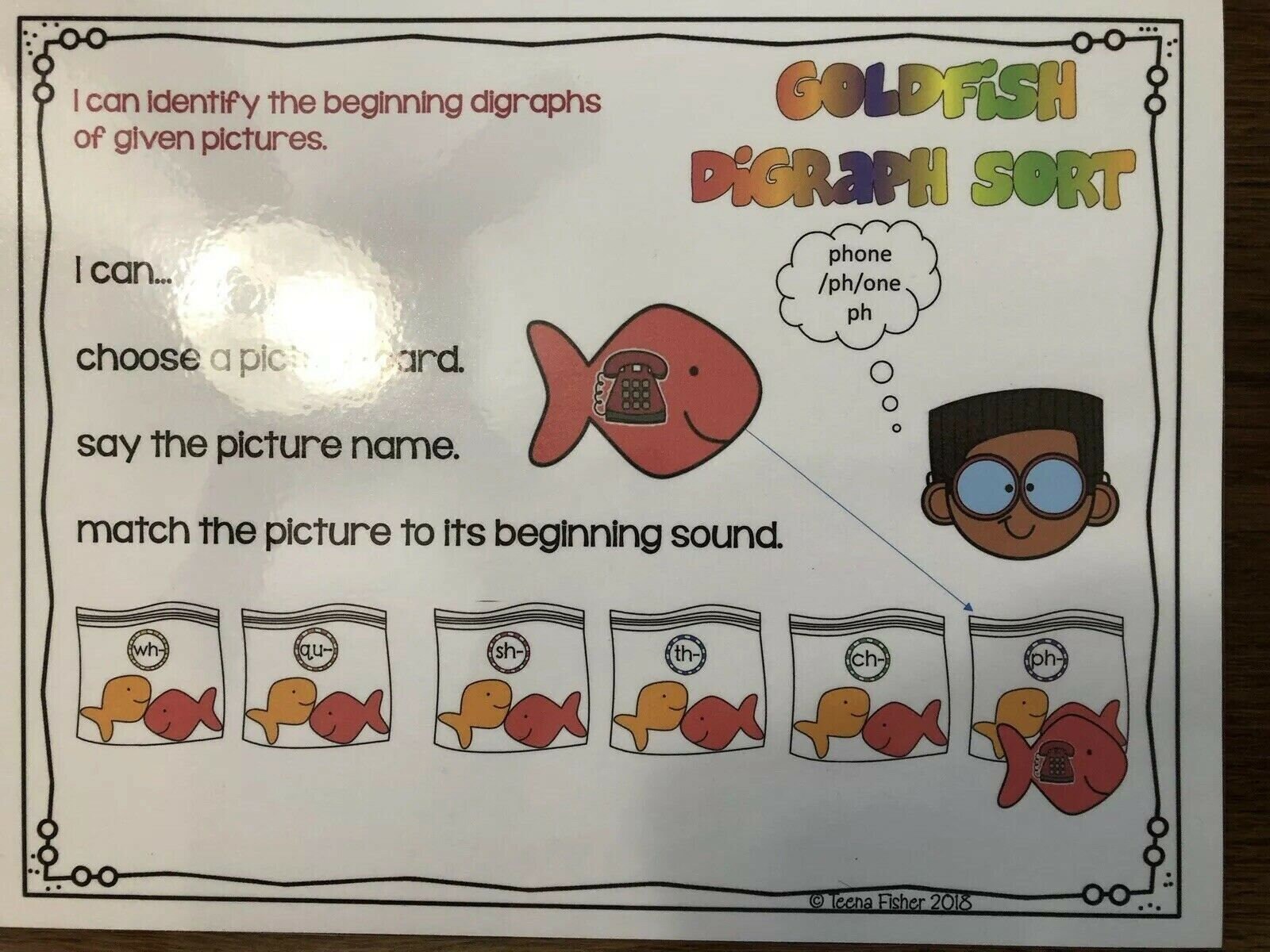 Goldfish Beginning Digraphs Sort Phonics Game Center Literacy Bag ...