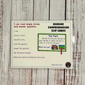 Reading Comprehension Clip Cards: Literacy Center Game - Etsy