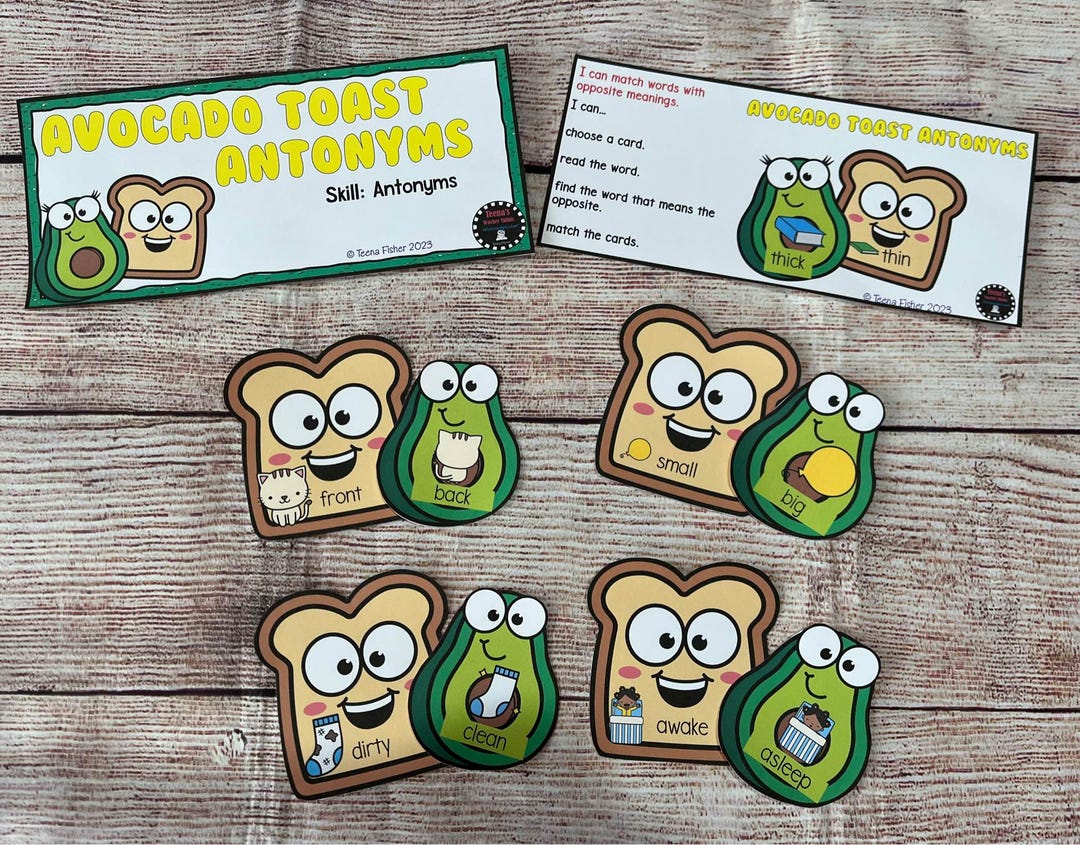 Avocado Toast Antonyms Phonics Language Arts File Folder Game First ...