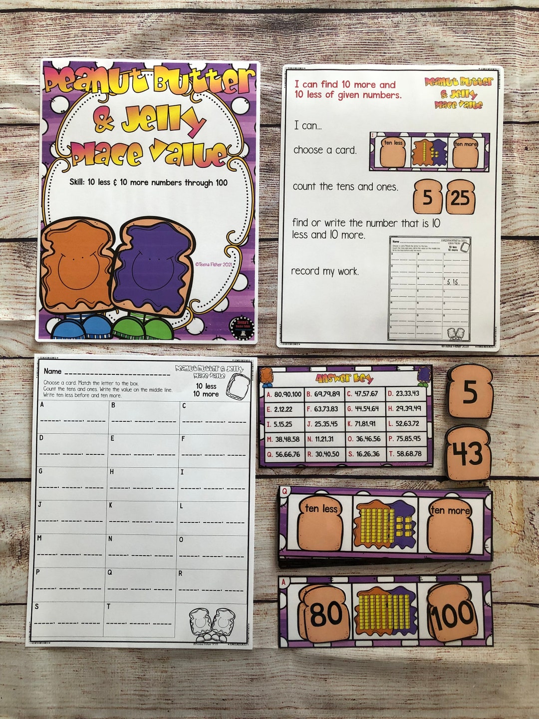 Peanut Butter Jelly Place Value Base 10 More Less Number Sense Math ...