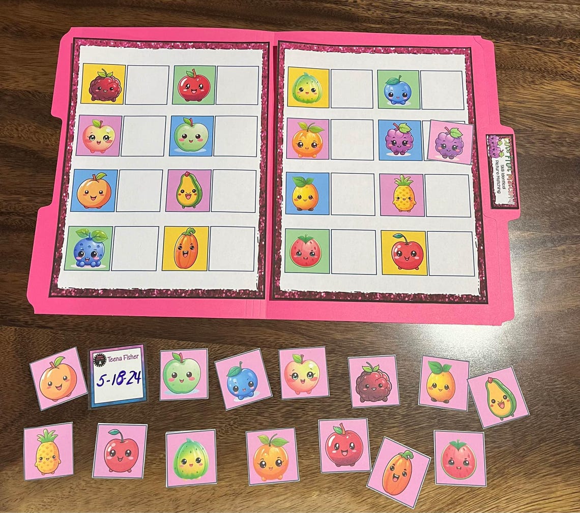 Cute Fruit Identical Picture File Folder Game Kindergarten Preschool ...