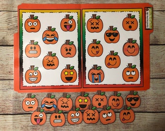 Pumpkin Emoji Pattern Matching File Folder Game Kindergarten Preschool ...