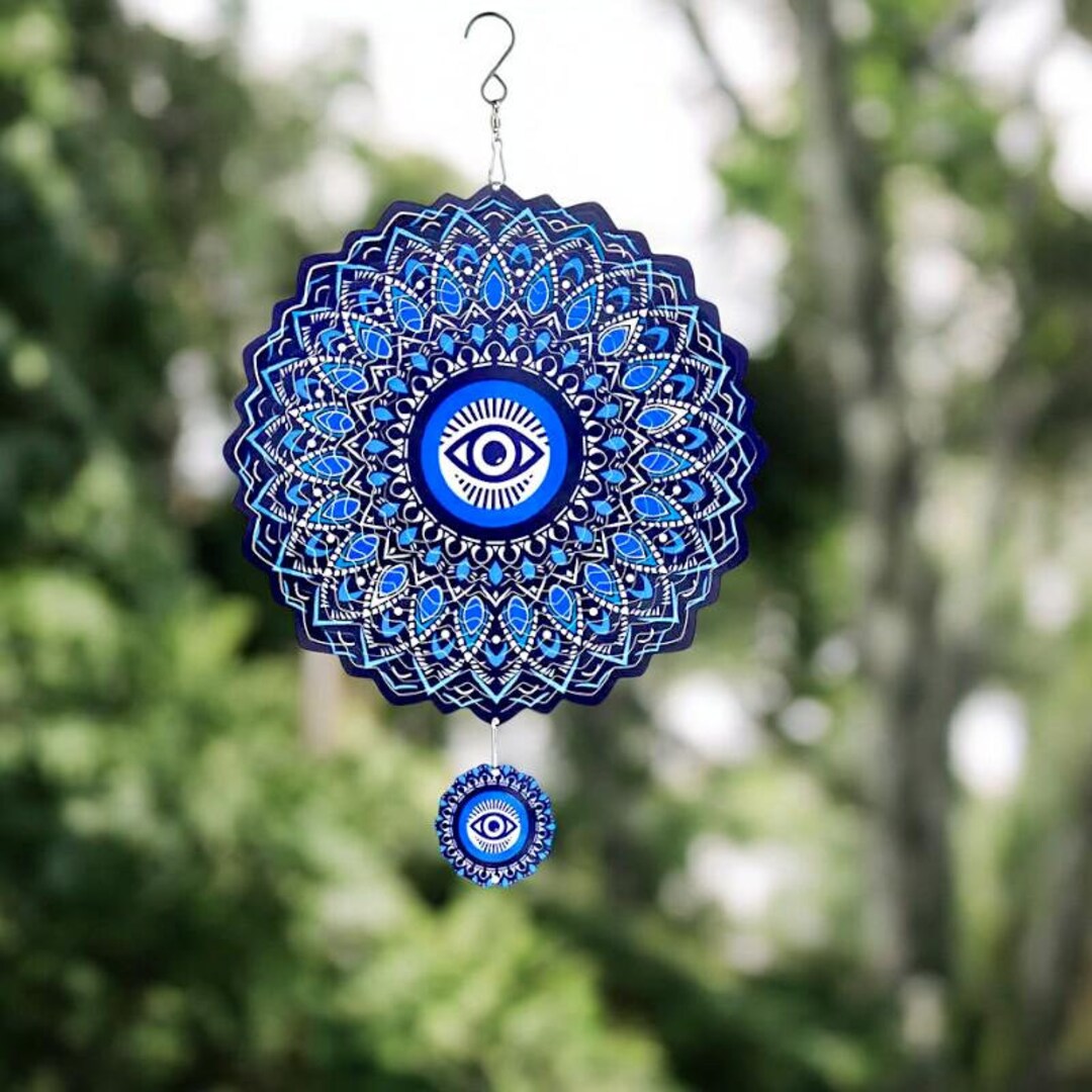 Evil Eye Wind Spinner | Mandala Wind Spinner | Hanging Garden Decor ...