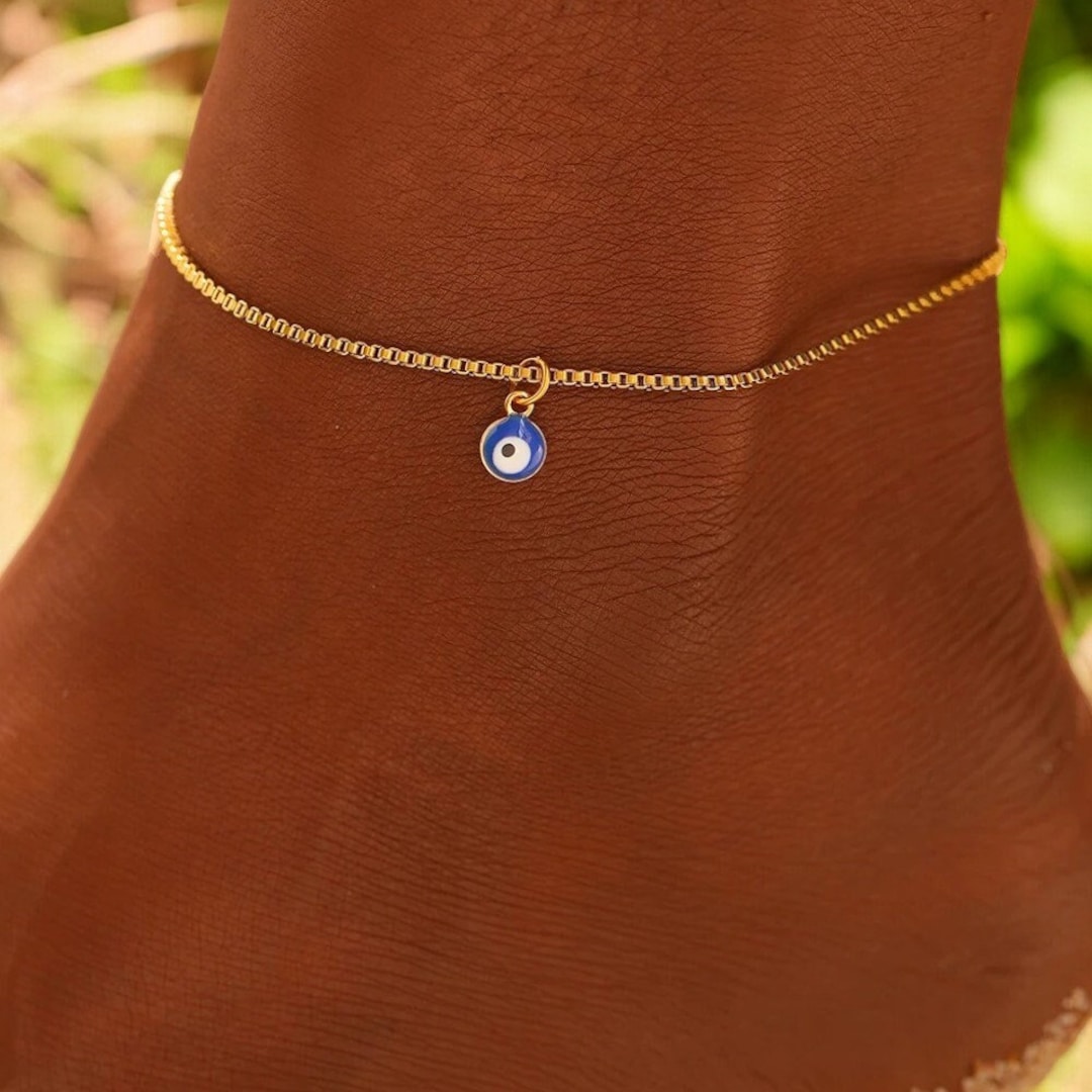 Evil Eye Anklet | Gold Eye Protection Anklet | Nazar Amulet Beach ...