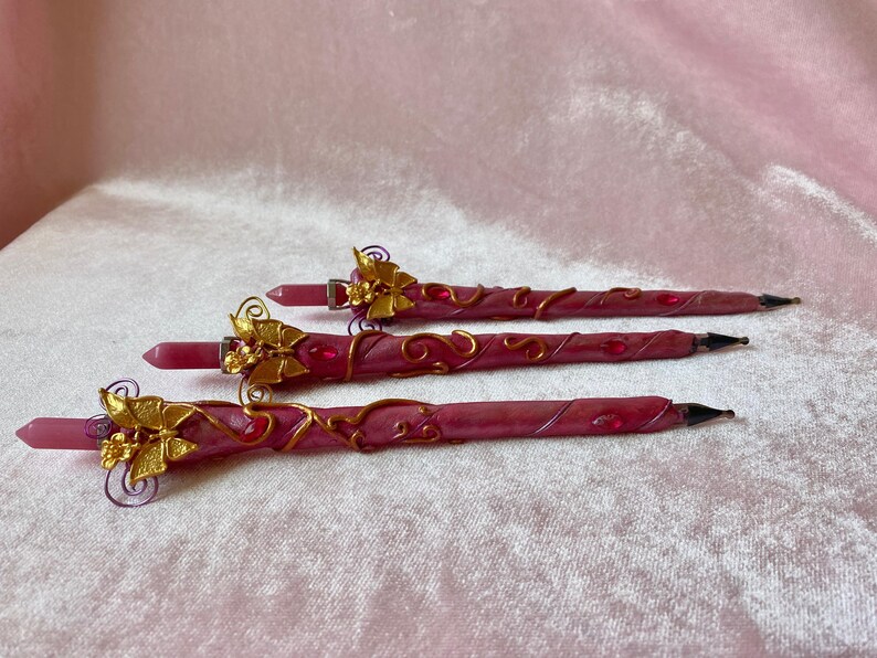 Pink Quartz Dip Pen | Gold Butterfly | Purple, Lilac, Gold Spiral Wire ...