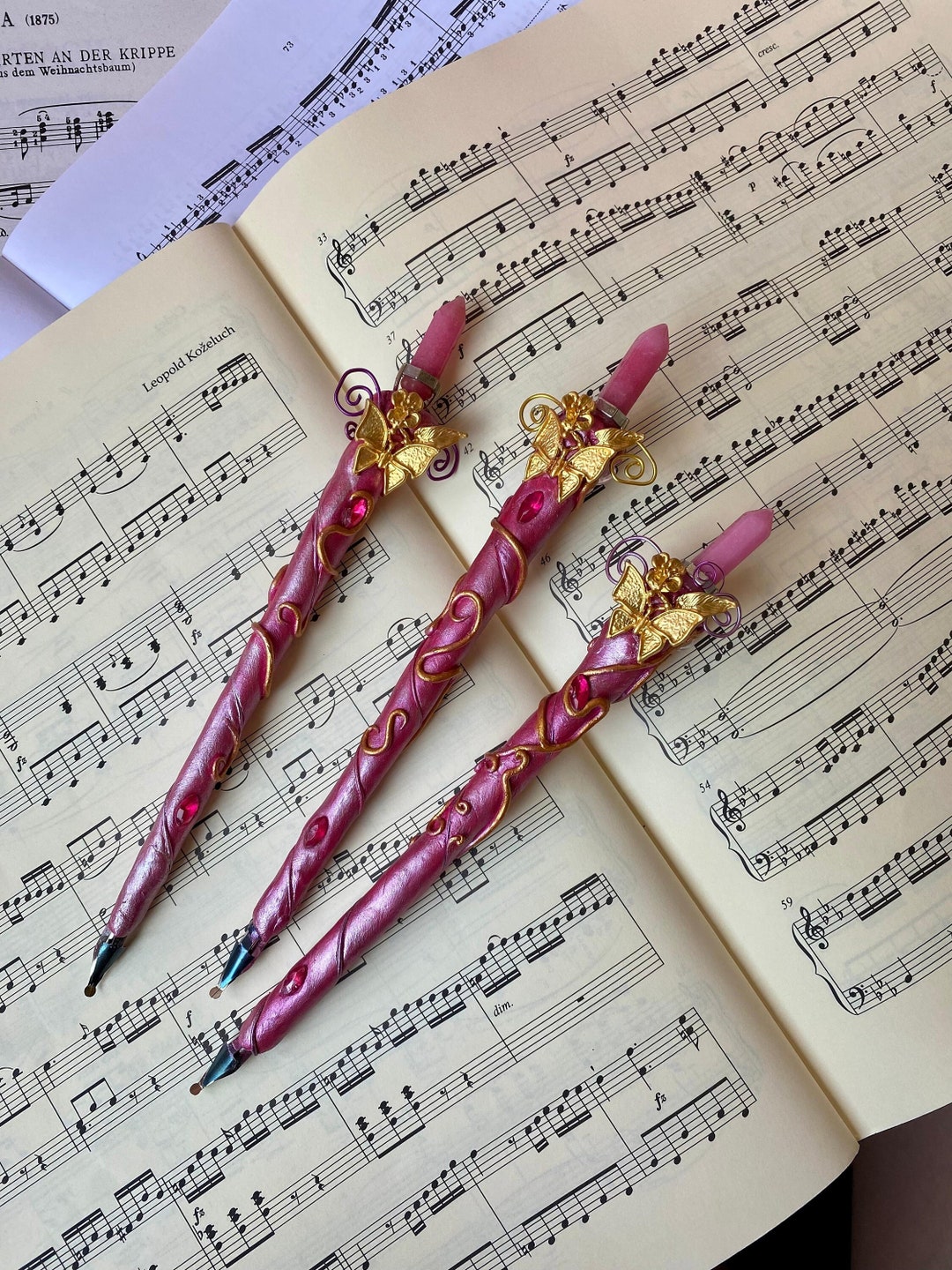 Pink Quartz Dip Pen | Gold Butterfly | Purple, Lilac, Gold Spiral Wire ...