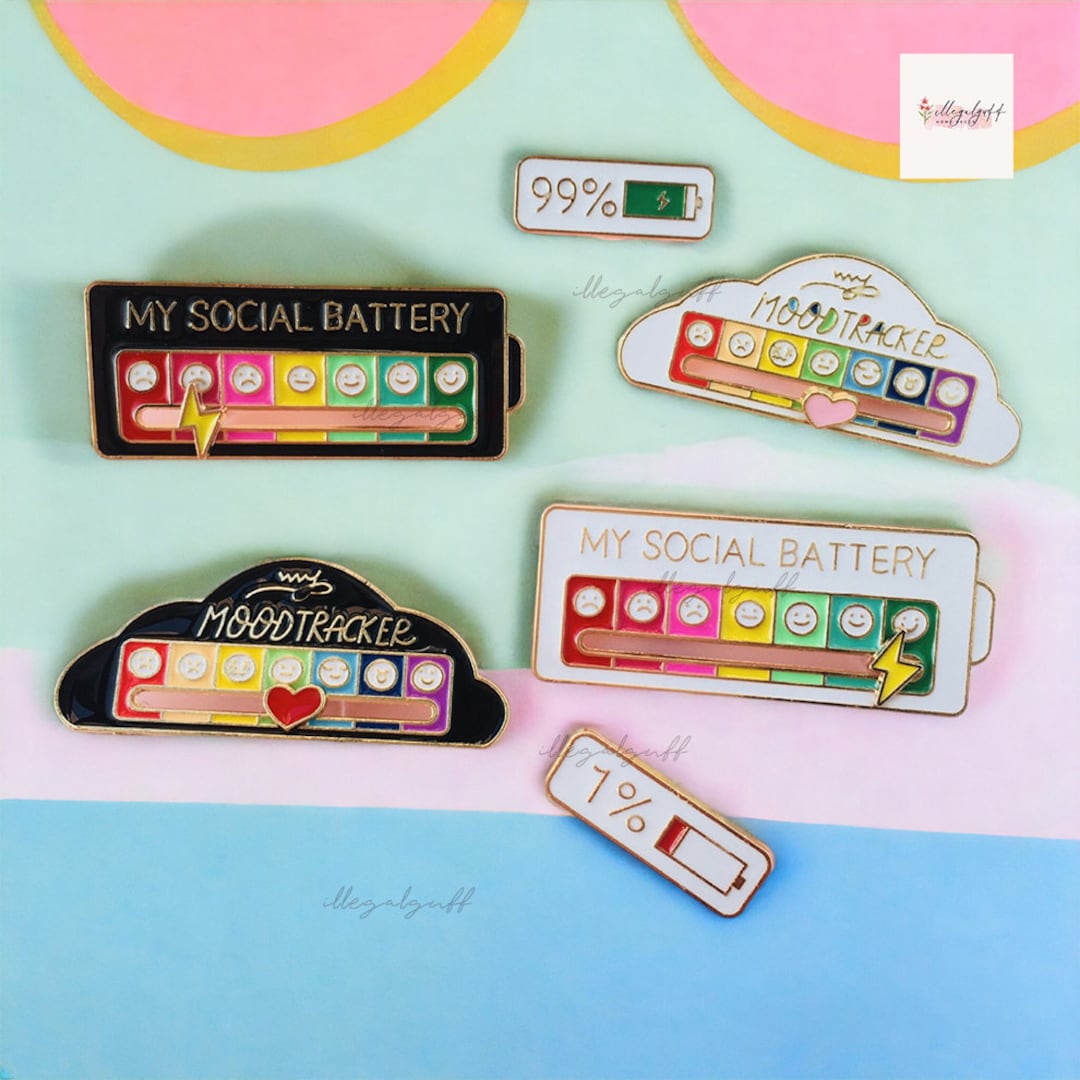 Social Battery Pin, Mood Tracker Pin, Interactive Enamel Pins, Mental ...