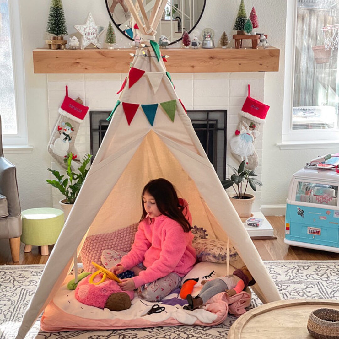 Kids Teepee Play Tent, Natural Canvas, Ships Fully Assembled, FIVE ...