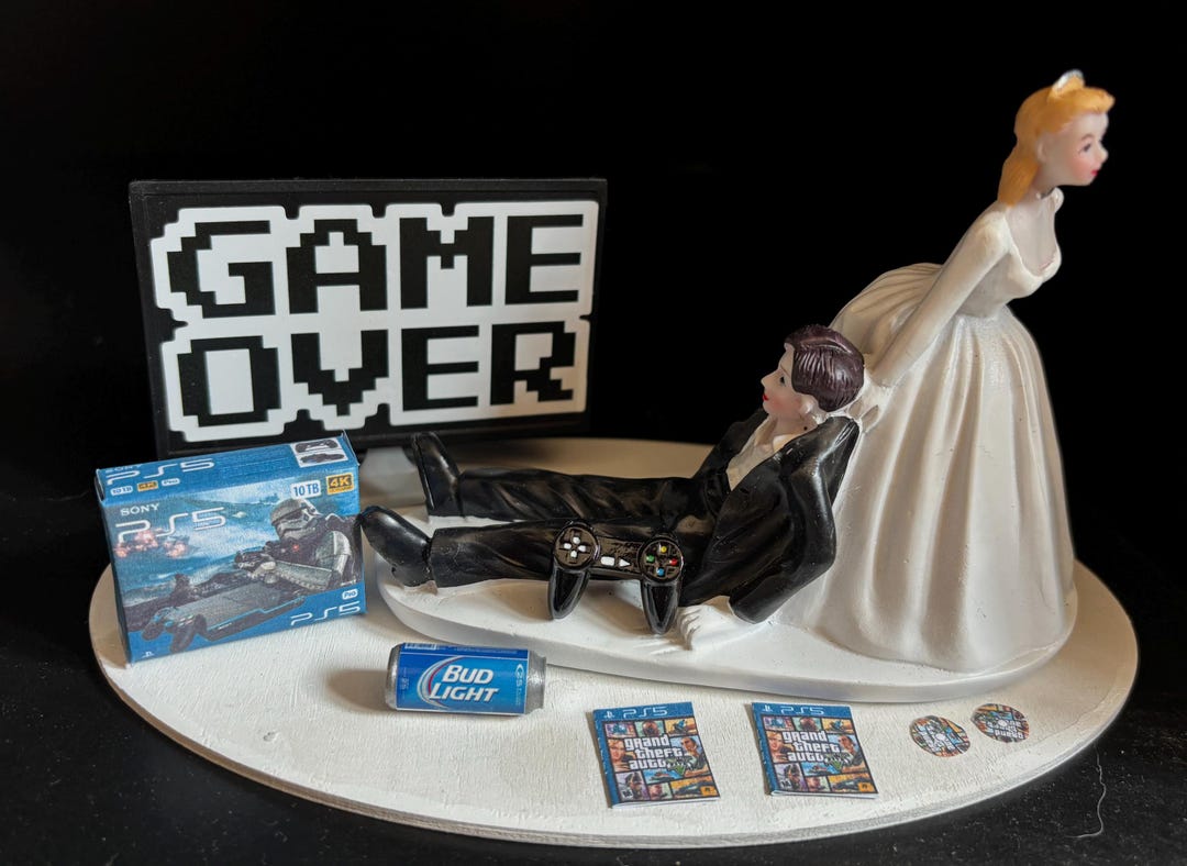 Gamer Video Game Over Bride Groom Wedding Day Cake Topper Groom's ...