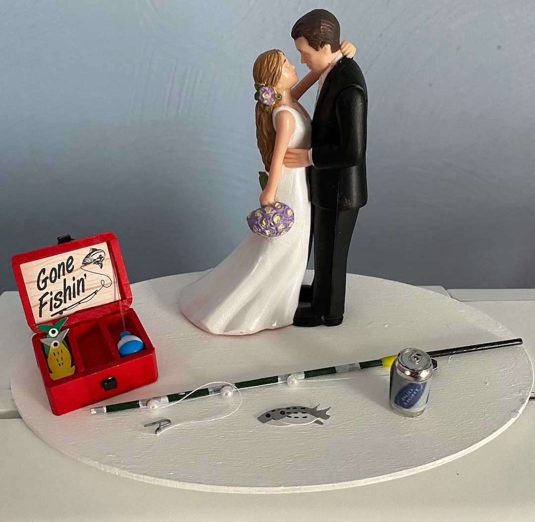 Bride Groom Love Cake Topper Bridal Wedding Day Reception Going Fishing ...