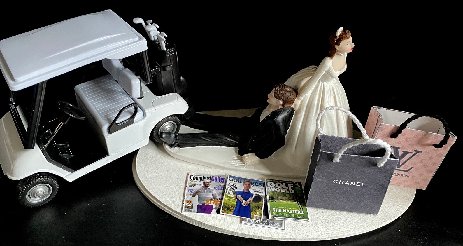 Groom Golf / Bride Shopping Theme Funny Cake Topper Wedding Day ...