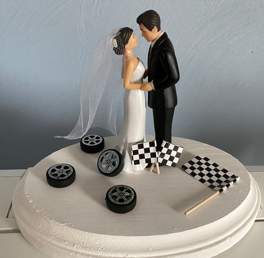 Race Car Drag Racing Flag Cake Topper Reception Wedding Day Bride Groom ...