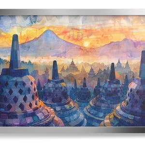 Borobudur Temple at Sunrise - Mesmerizing Watercolor Landscape of ...