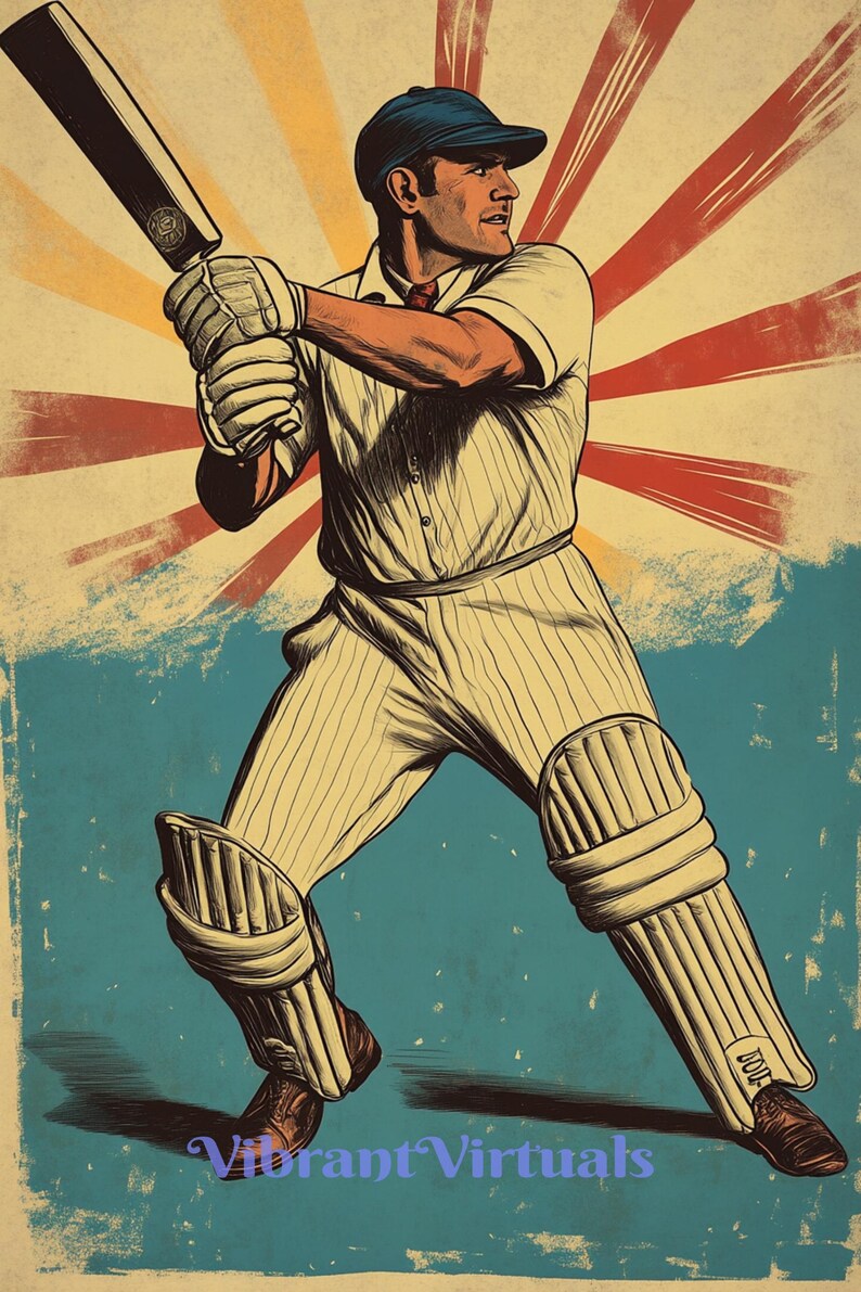 Vintage Cricket Poster Art - Classic Cricketer in Action With Bold ...