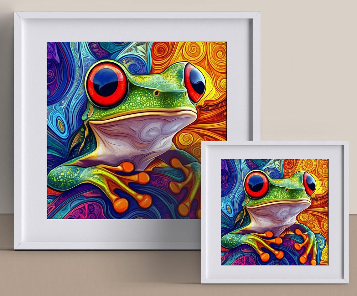 Vibrant Tree Frog Art Print - Psychedelic Frog Portrait - Colorful ...