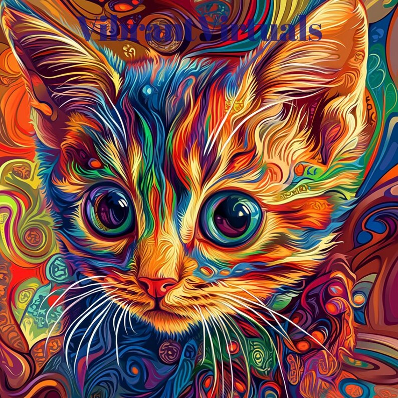 Colorful Abstract Kitten Portrait - Psychedelic Art Print - Vibrant ...