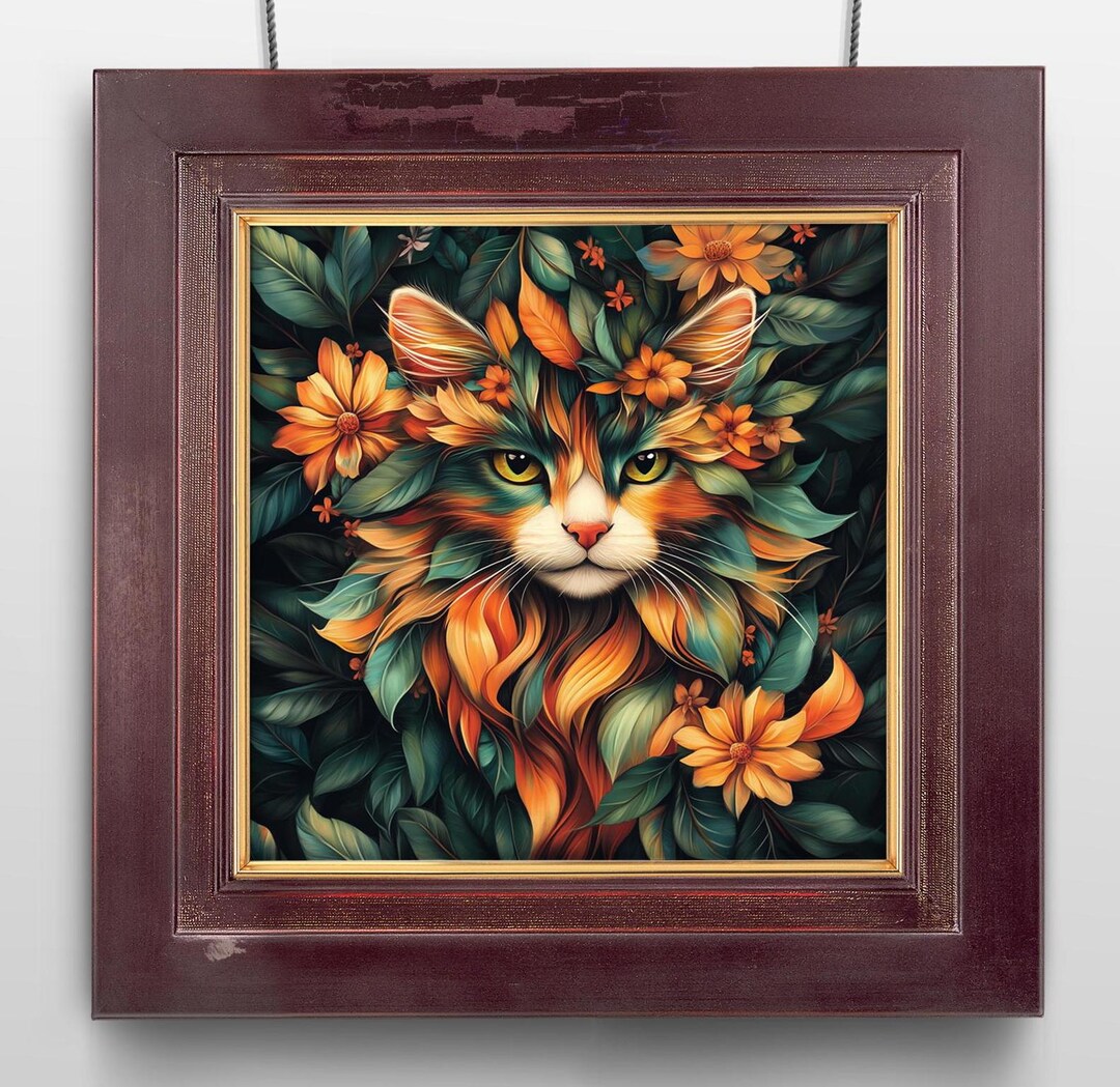 Vibrant Calico Cat With Floral Mane - Exquisite Nature-inspired Digital ...