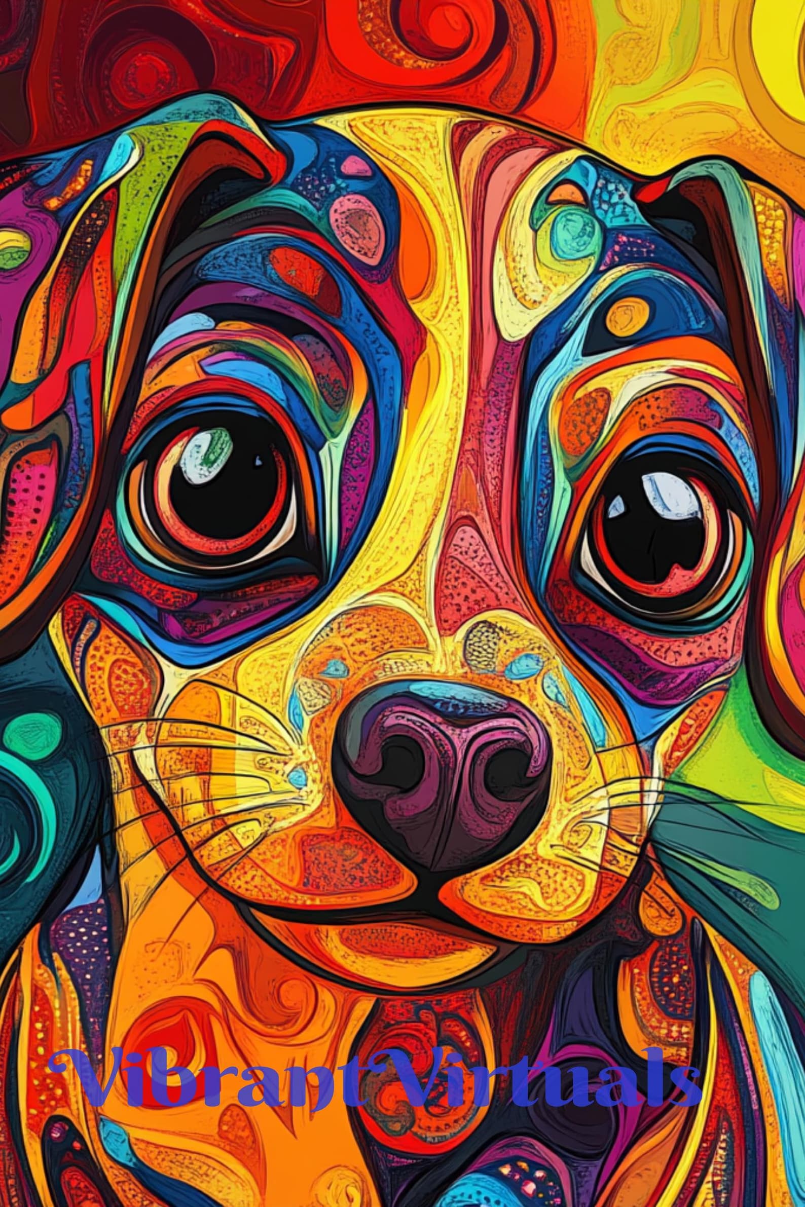 Vibrant Abstract Puppy Art Print - Colorful Dog Portrait - Whimsical ...