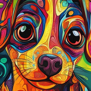 Vibrant Abstract Puppy Art Print - Colorful Dog Portrait - Whimsical ...