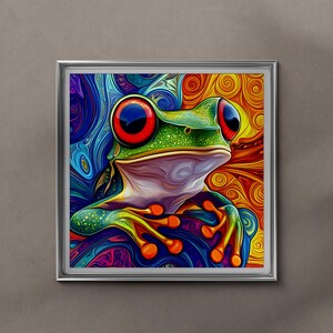 Vibrant Tree Frog Art Print - Psychedelic Frog Portrait - Colorful ...