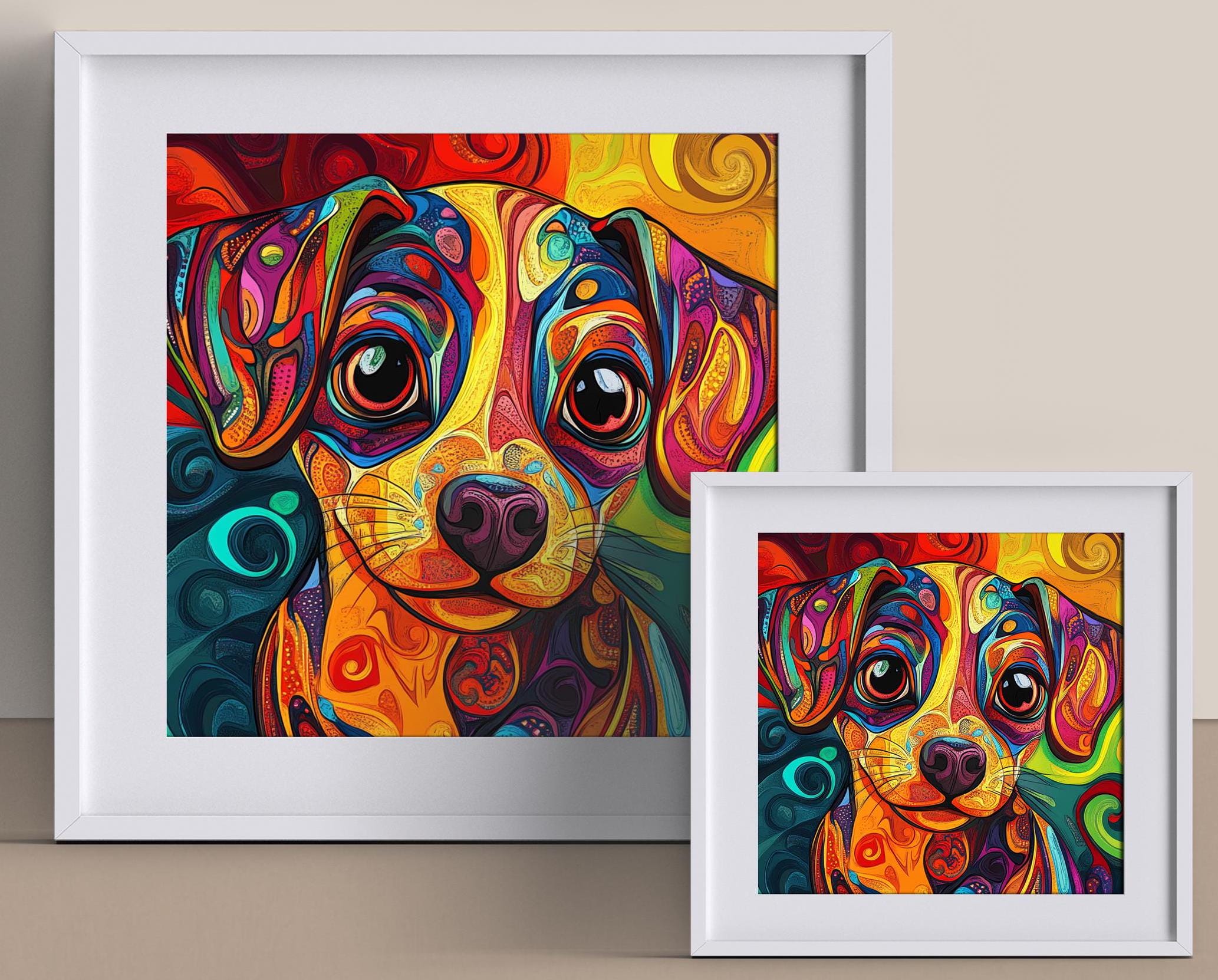 Vibrant Abstract Puppy Art Print - Colorful Dog Portrait - Whimsical ...