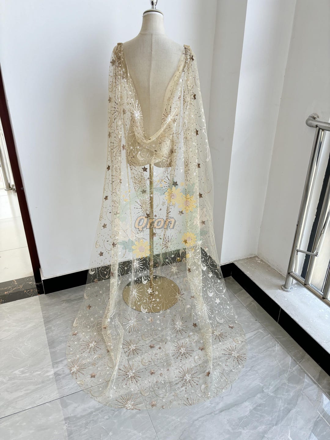 Champagne Star Moon Embroidery Cape, Sparkly Sequin Bridal Cape ...