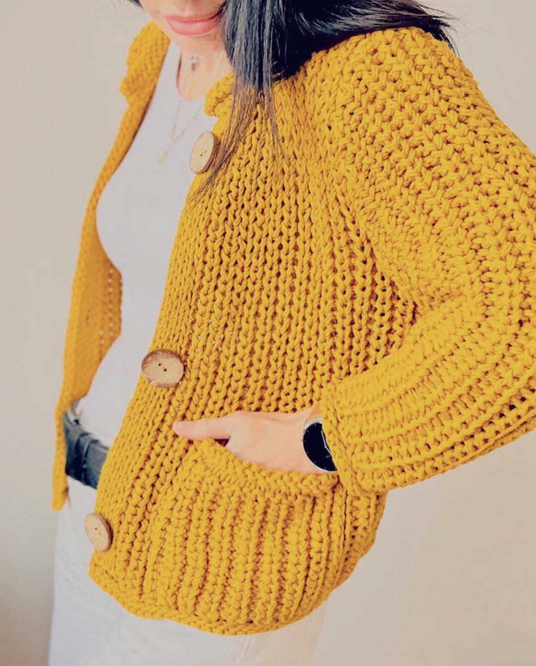 Original Cotton Cardigan/knitted Jacket/ Kari/ Orange/cotton/hand ...