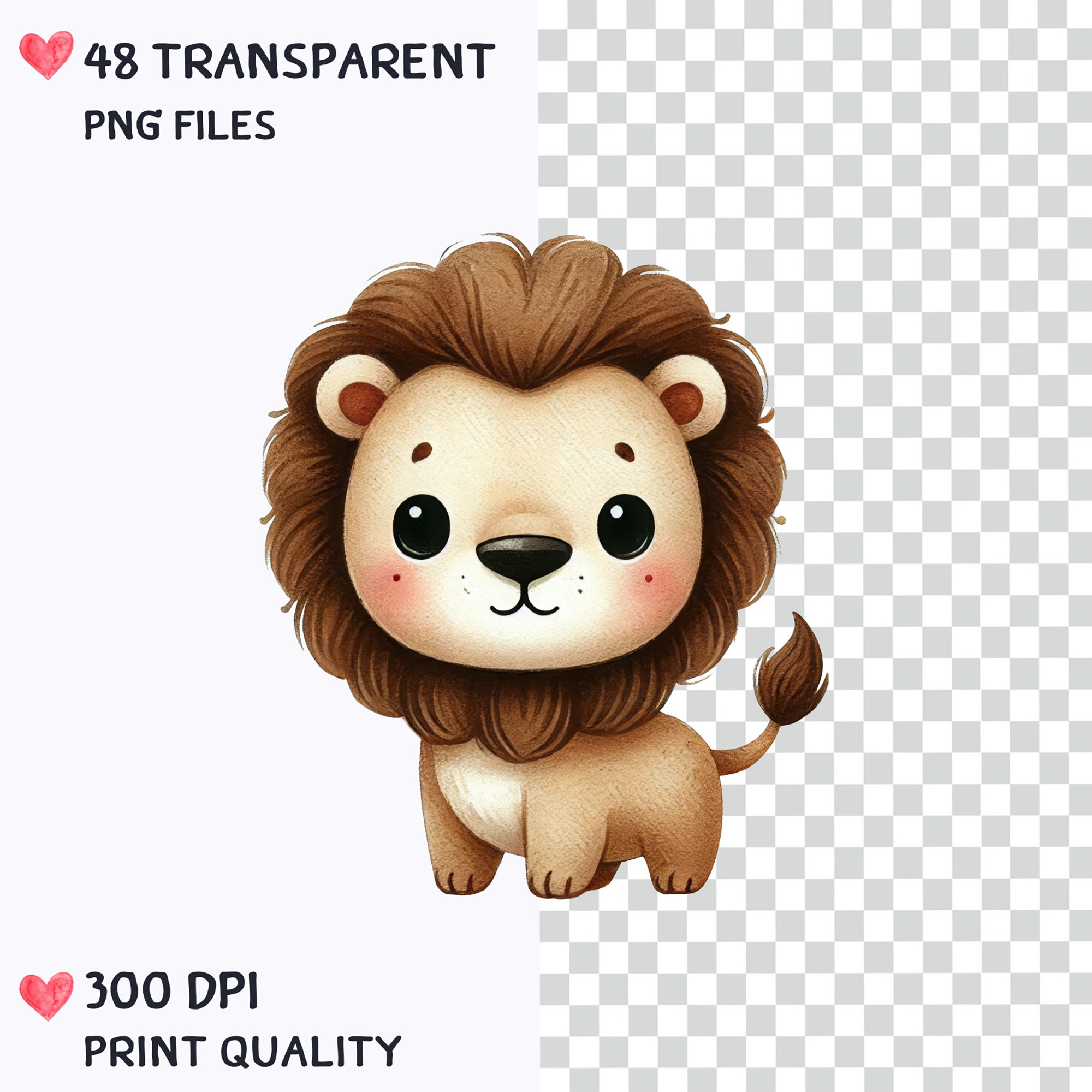 Watercolor Cute Animals, 48 Animal PNG Clipart, Animals Clipart ...