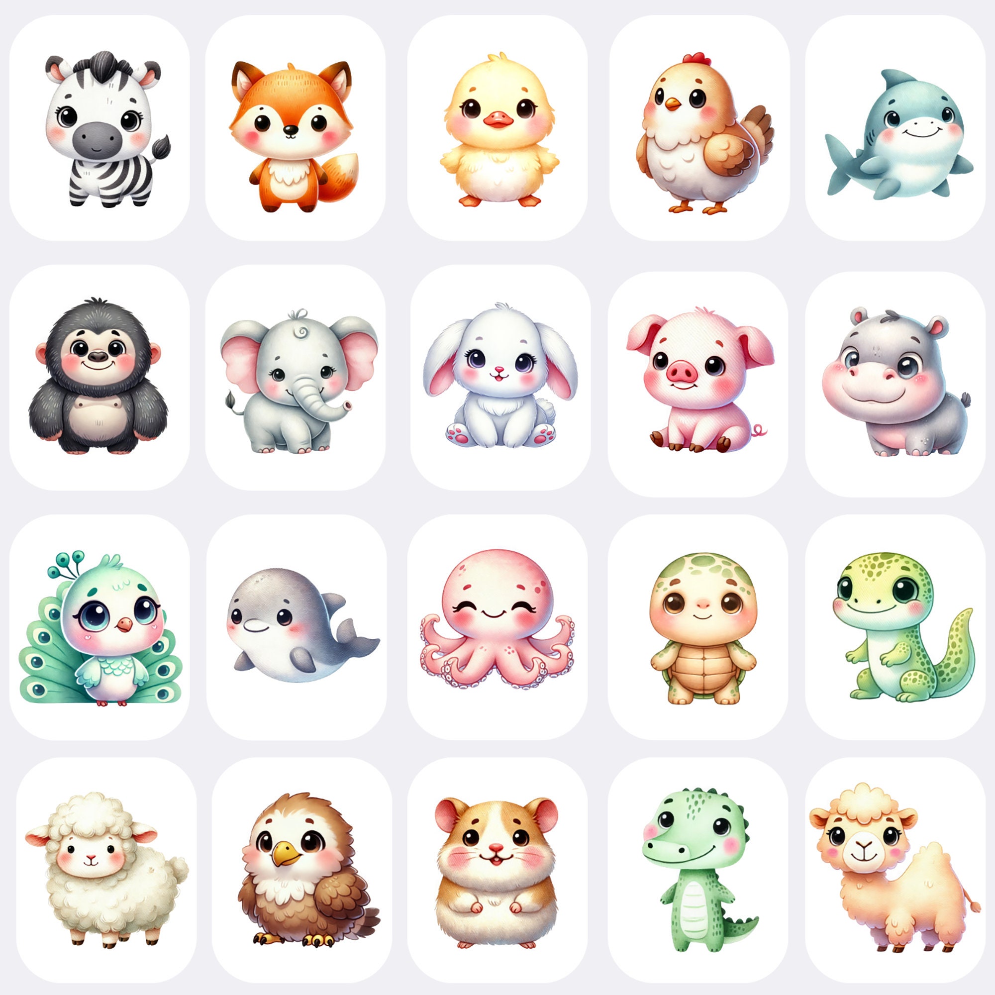 Watercolor Cute Animals, 48 Animal PNG Clipart, Animals Clipart ...