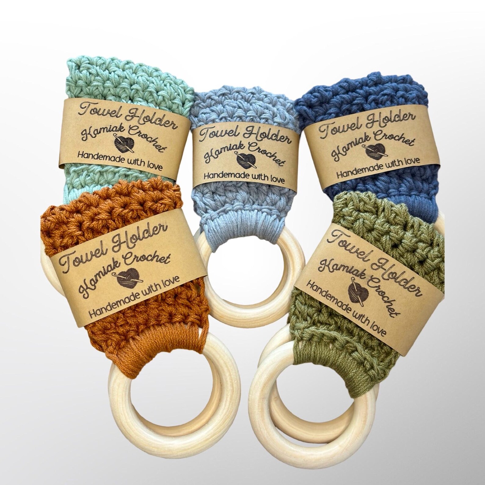 Towel Holder Crochet, Double Ring Towel Topper, Kitchen Decor, Handmade ...