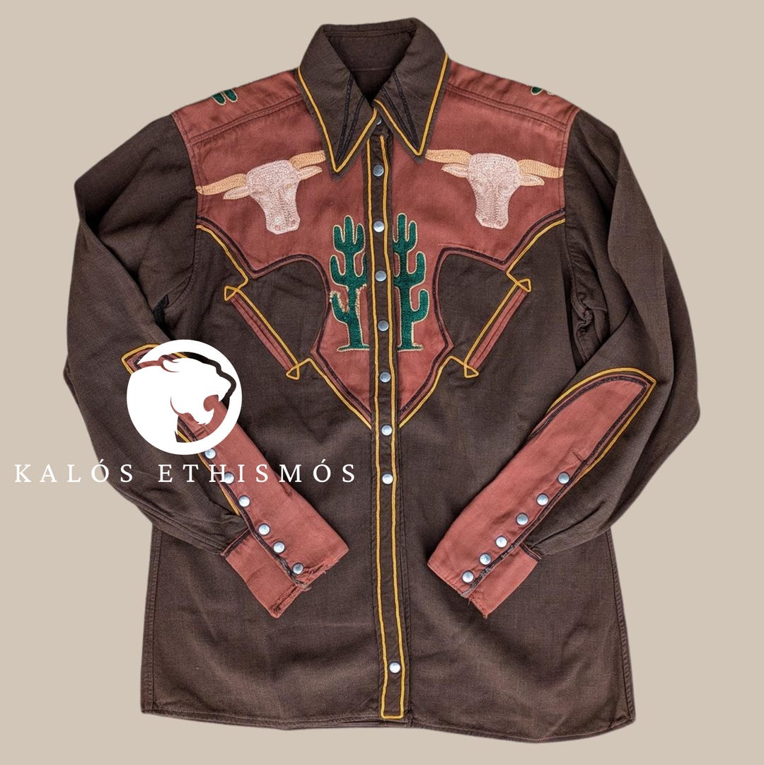 1970s Vintage Brown Rodeo Clothing Western American Cowboy Snap Button ...