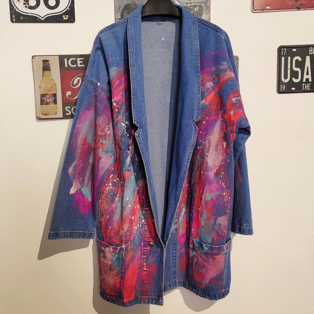Hand Painted Girl Coat, Rainbow Heart Funky Painted Artsy Jacket ...