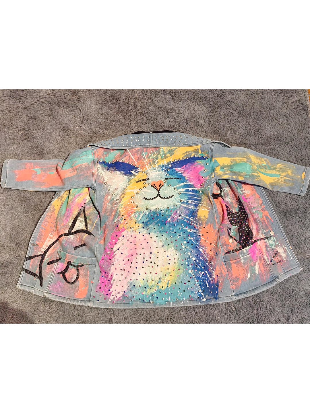 Graffiti Cat Denim Jacket, Unisex Graffiti Punk Jacket, Colorful Rock ...