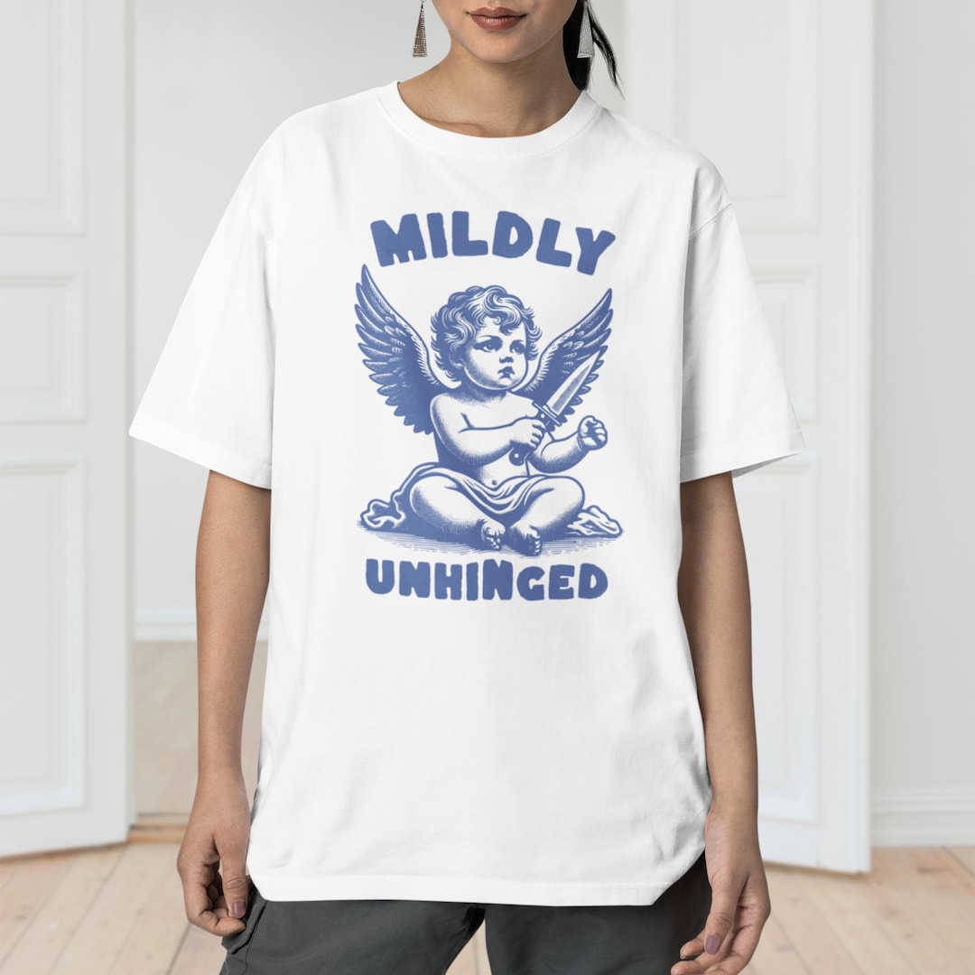 Vintage Cherub Angel Tshirt, Unisex Ringer Shirt, Mildly Unhinged, Angel Tshirt, Funny Christian ...