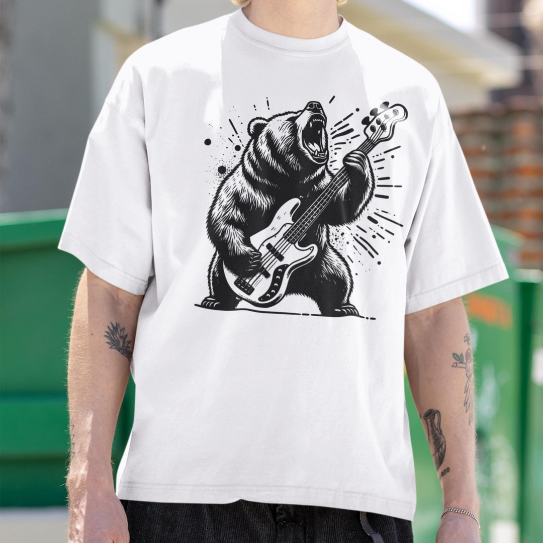 Bear Playing Bass Guitar Shirt, Mens Animal Playing Guitar Tshirt ...
