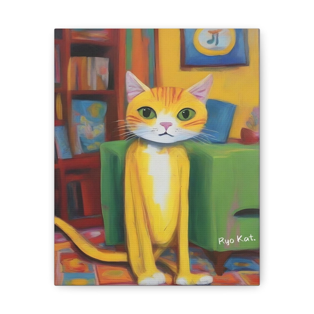CAT ART by Japanese Artist Ryo Kat. Painting Print Picture Cute Canvas ...
