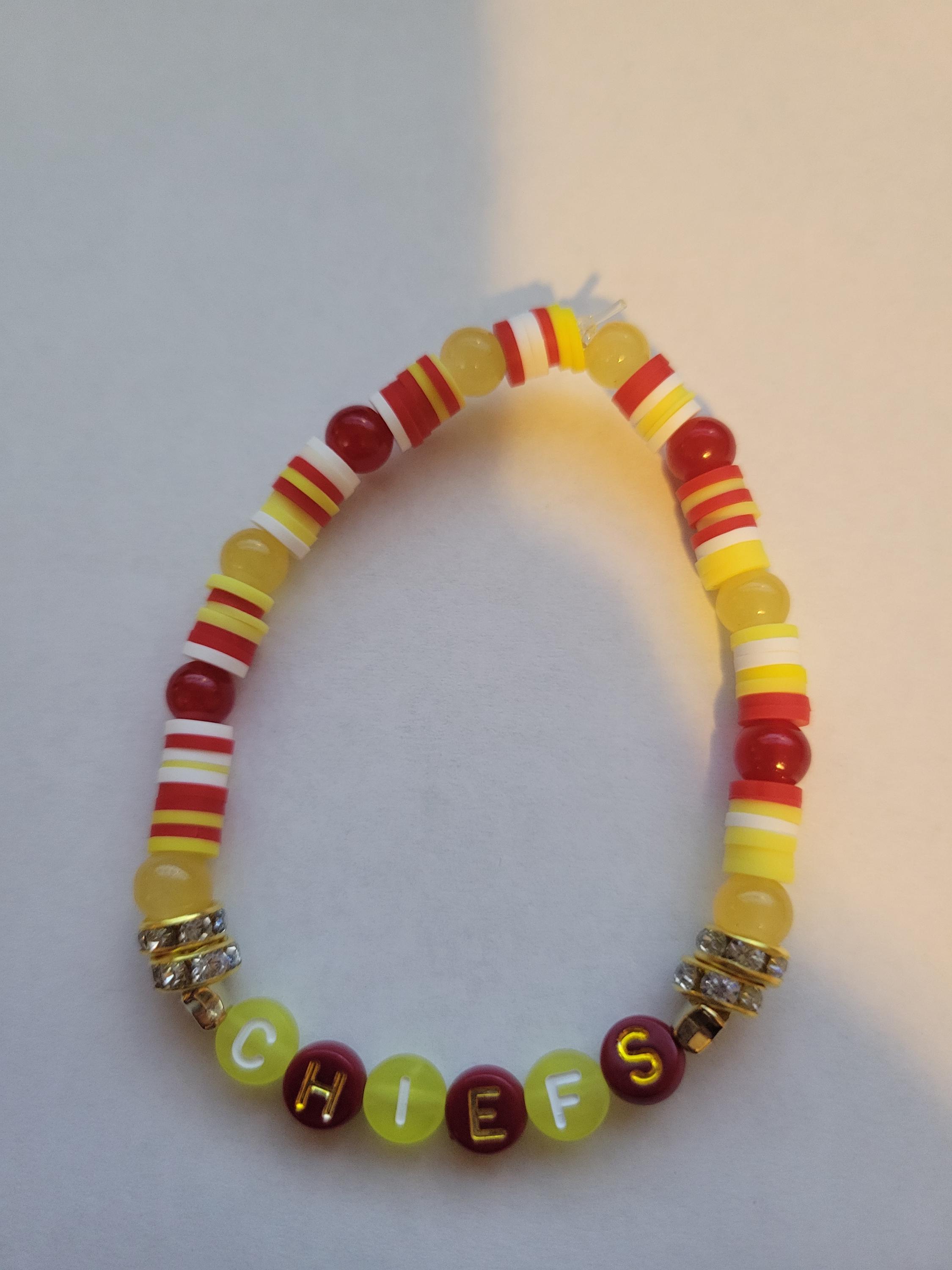 Kansas City Chiefs Clay Bead Sparkle Bracelet Red White Yellow for ...