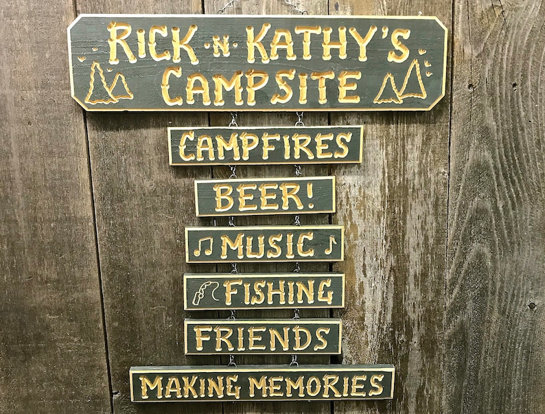 CAMPER, CAMPING,RV Campsite Personalized Carved Wood Sign Set. Hang It ...