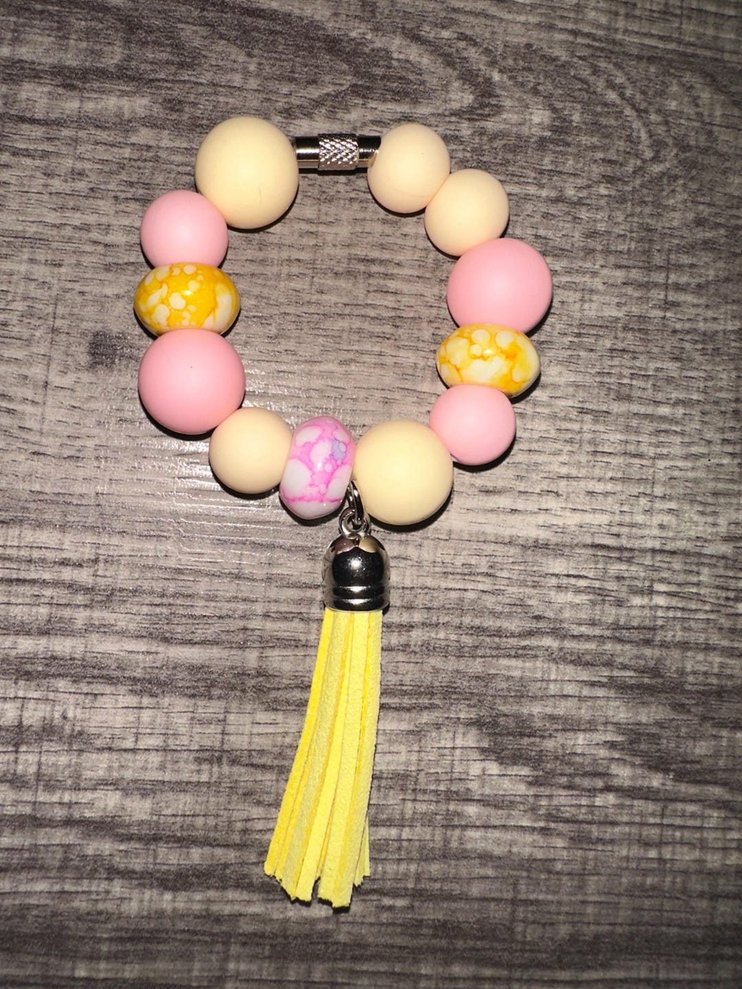 Pastel Yellow and Light Pink Custom Beaded Stanley Charm With Tassel - Etsy
